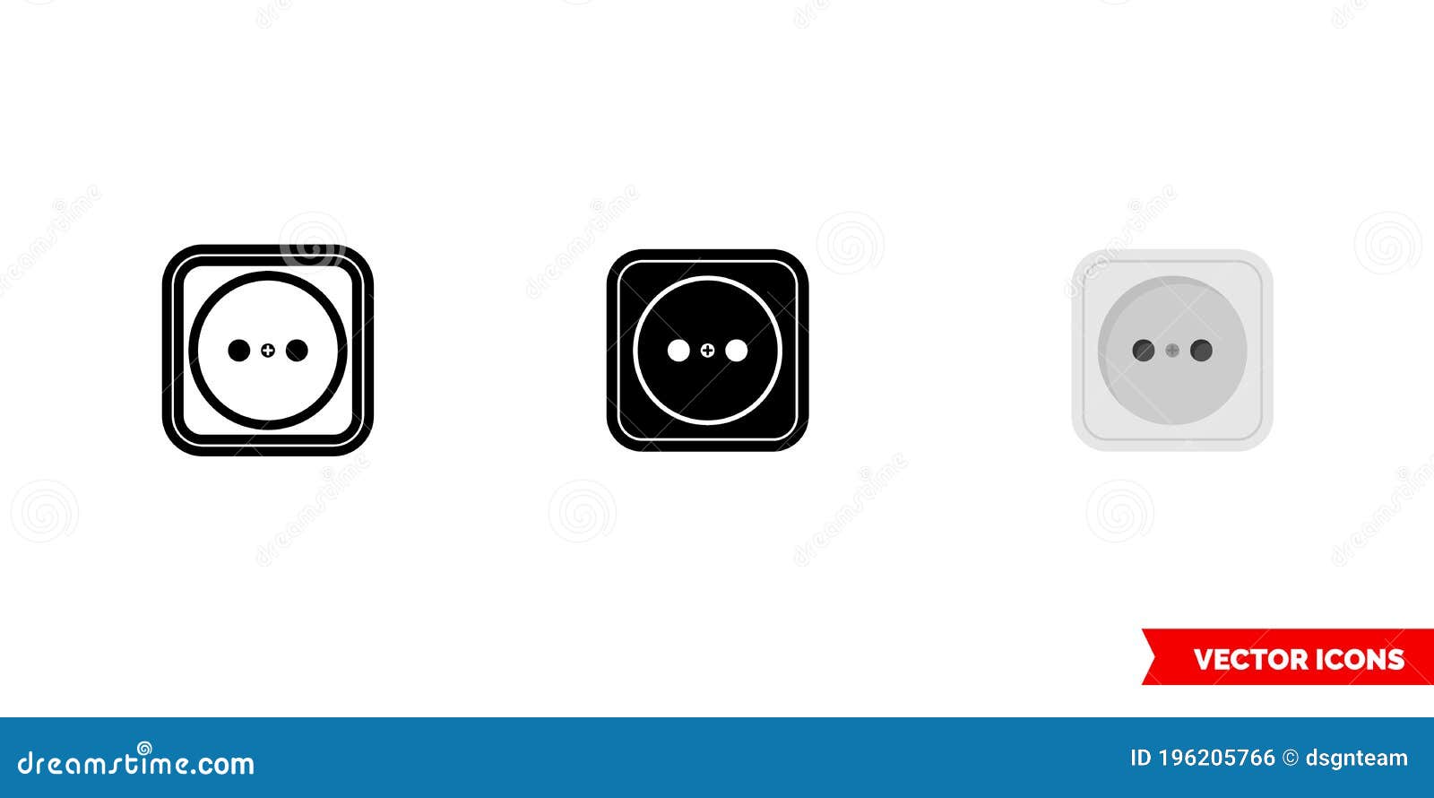 Power Socket Icon of 3 Types Color, Black and White, Outline. Isolated ...