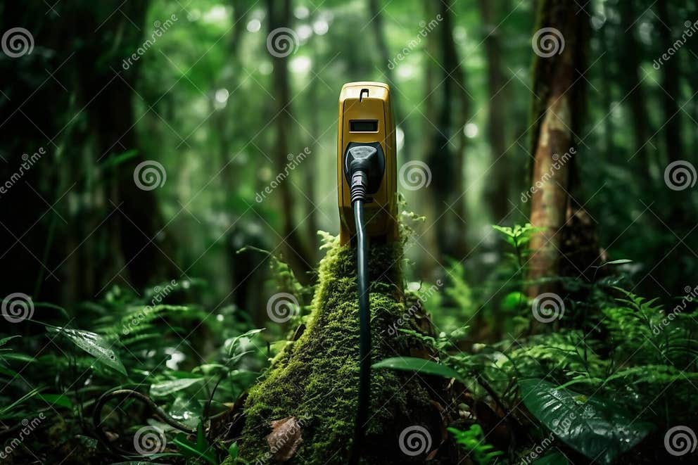 Power Socket and Plug in in the Forest, Generative Ai Stock ...
