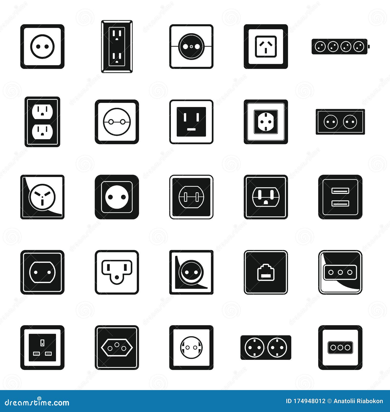 Power Socket Plug Icons Set, Simple Style Stock Vector - Illustration ...