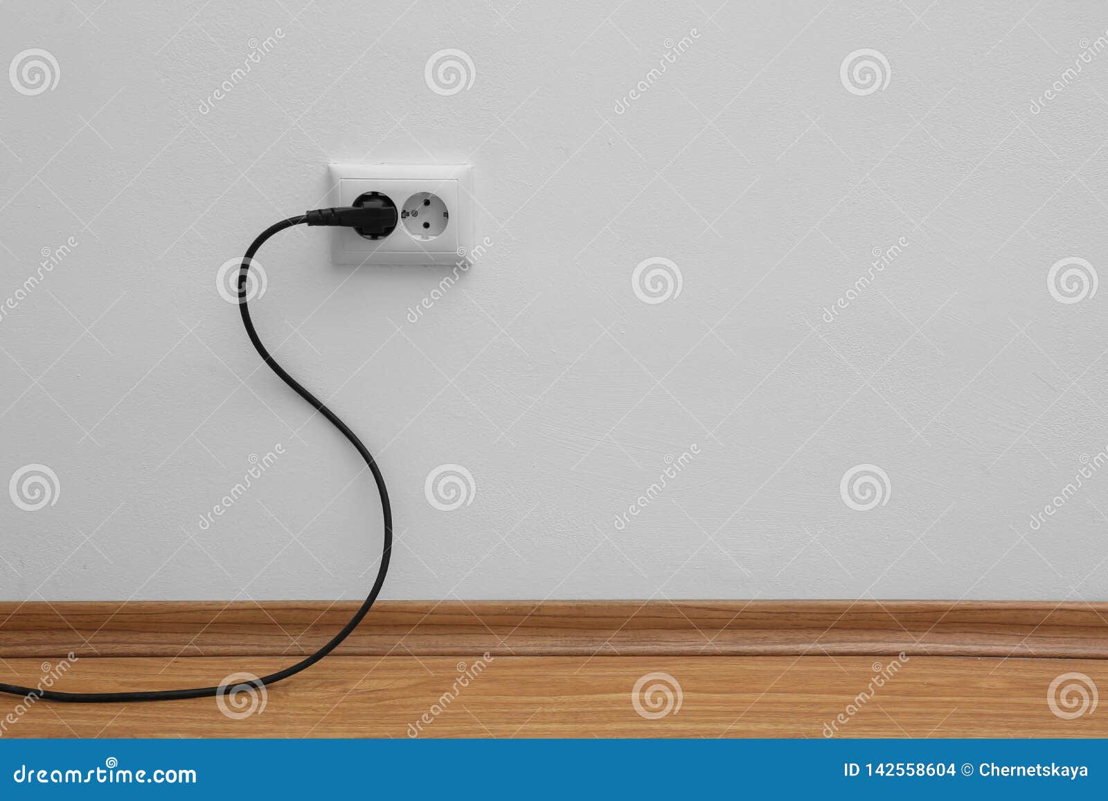 Power Socket and Plug on Wall Indoors, Space for Text Stock Photo ...