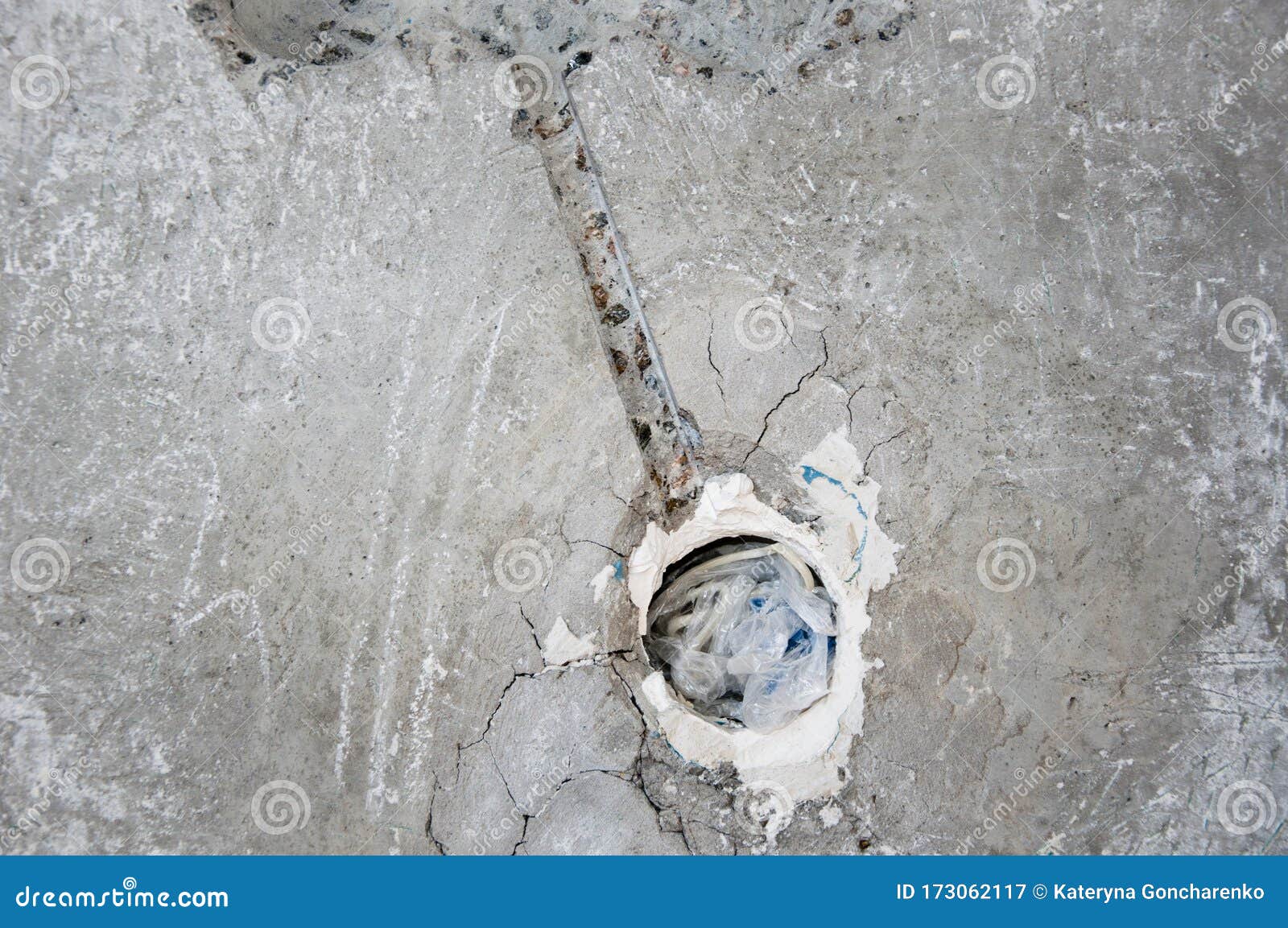 Power Socket Set. Electrical Wires on Wall. Lay Wires Wall. Hole in ...