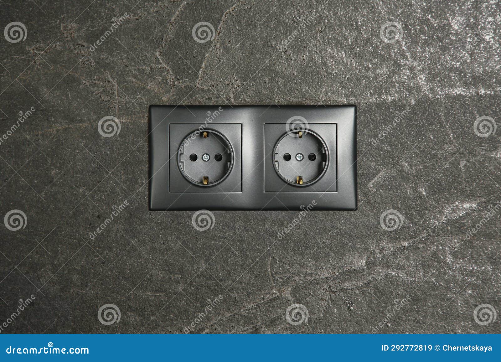 Power Sockets on Dark Grey Wall. Electrical Supply Stock Image - Image ...