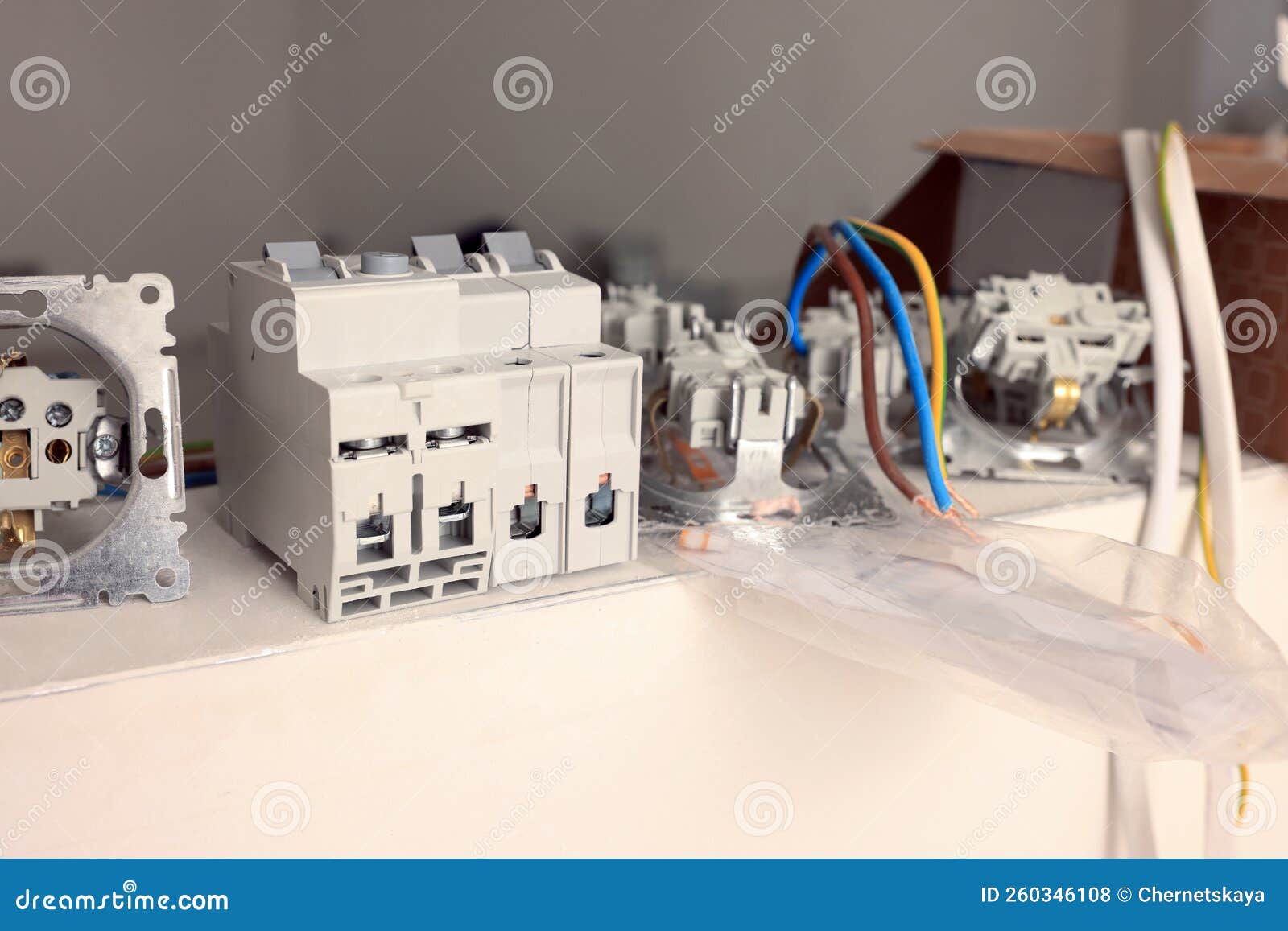 Power Sockets with Wires and Residual-current Device Indoors Stock ...