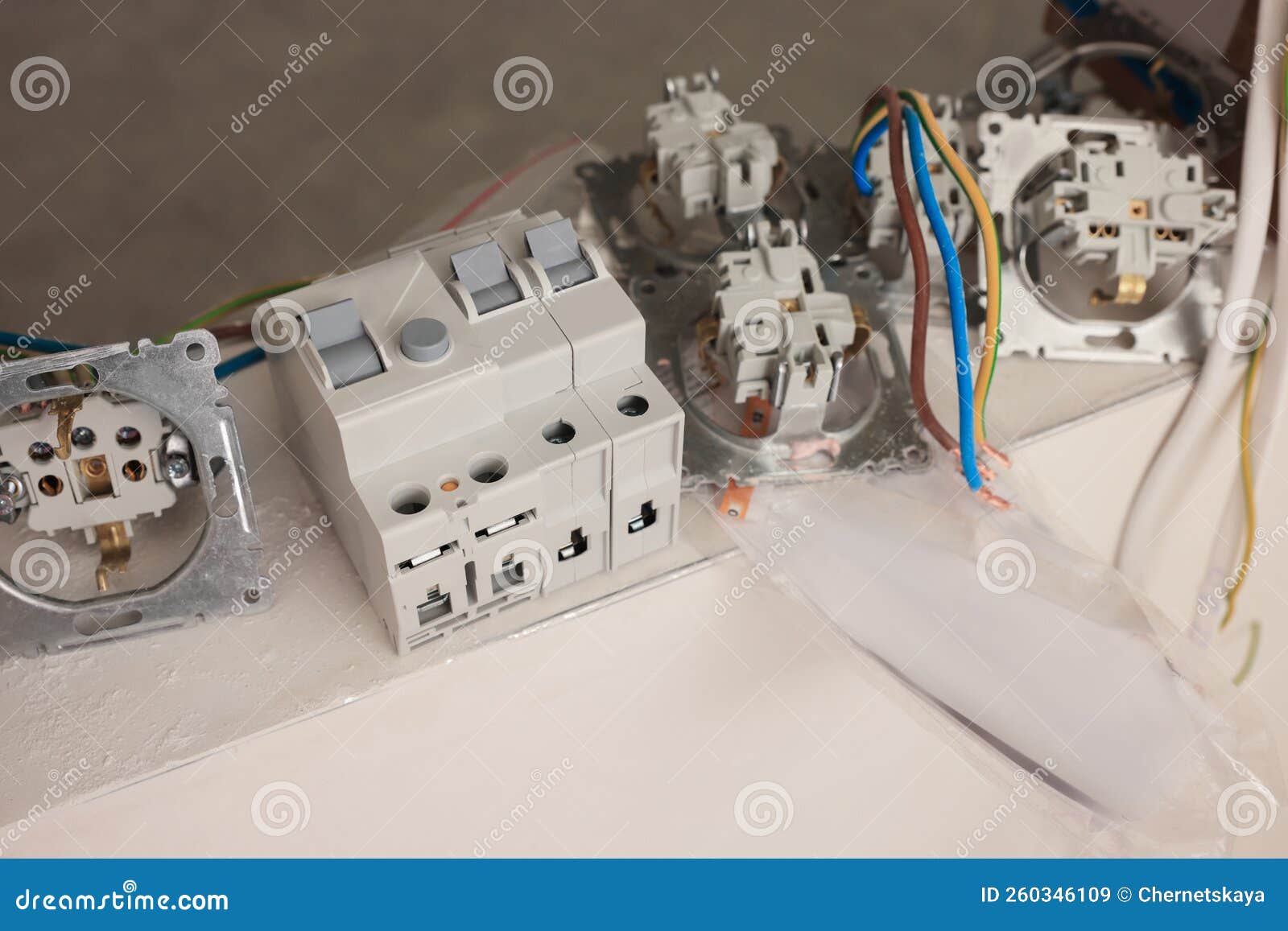 Power Sockets with Wires and Residual-current Device Indoors Stock ...