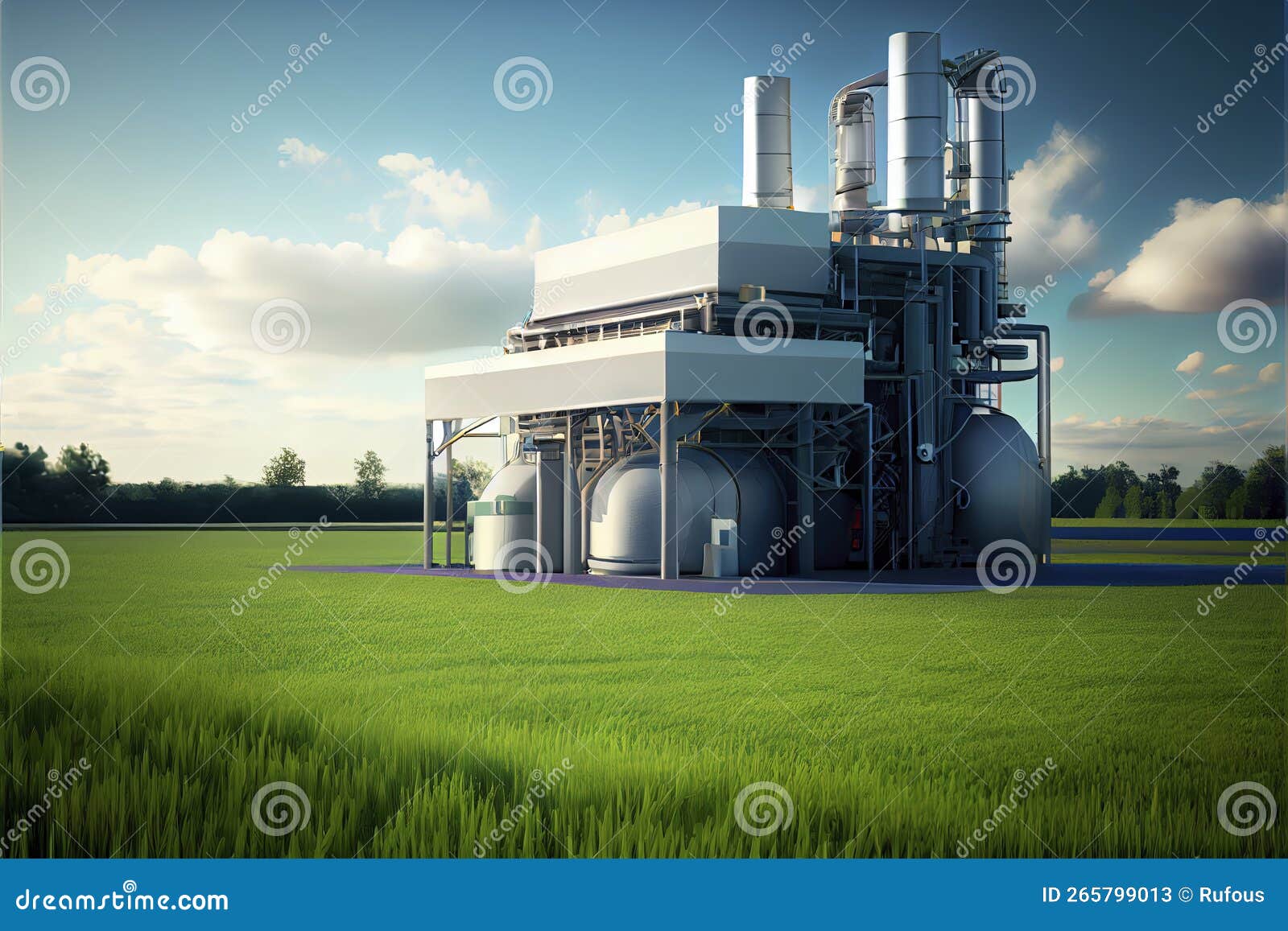 Power Station with Green Grass Field Stock Illustration - Illustration ...