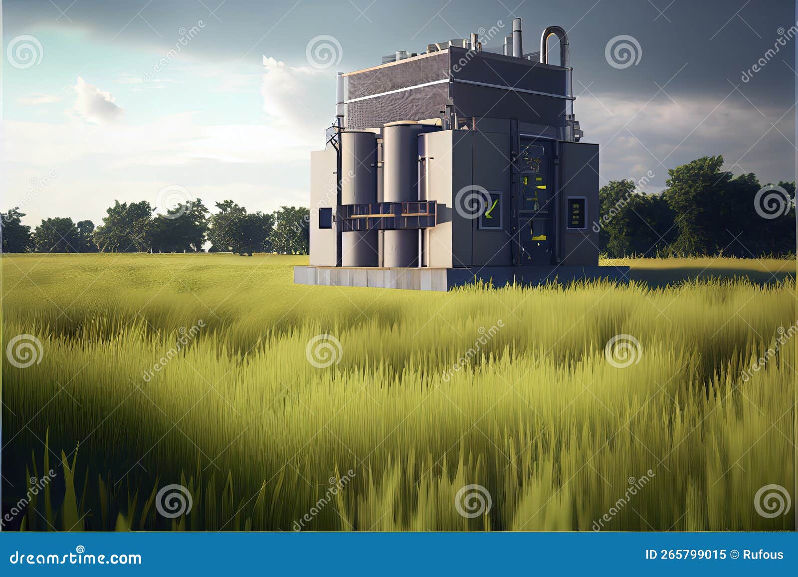 Power Station with Green Grass Field Stock Illustration - Illustration ...