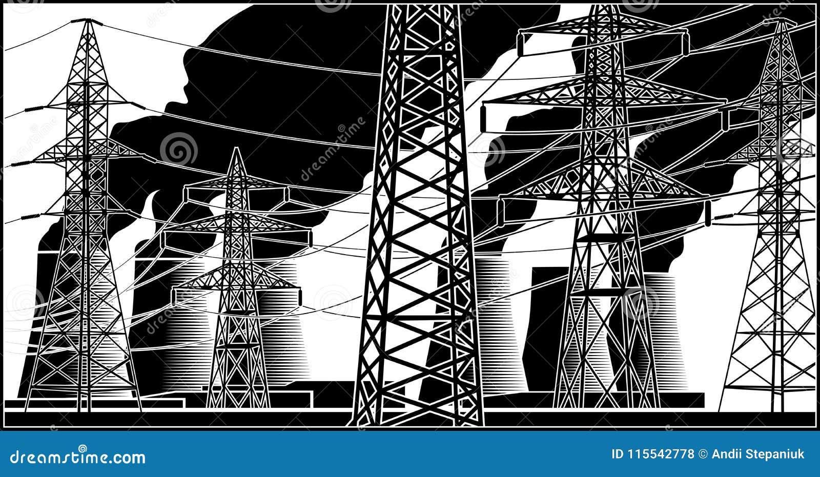 Power Station and High-voltage Lines Stock Vector - Illustration of ...