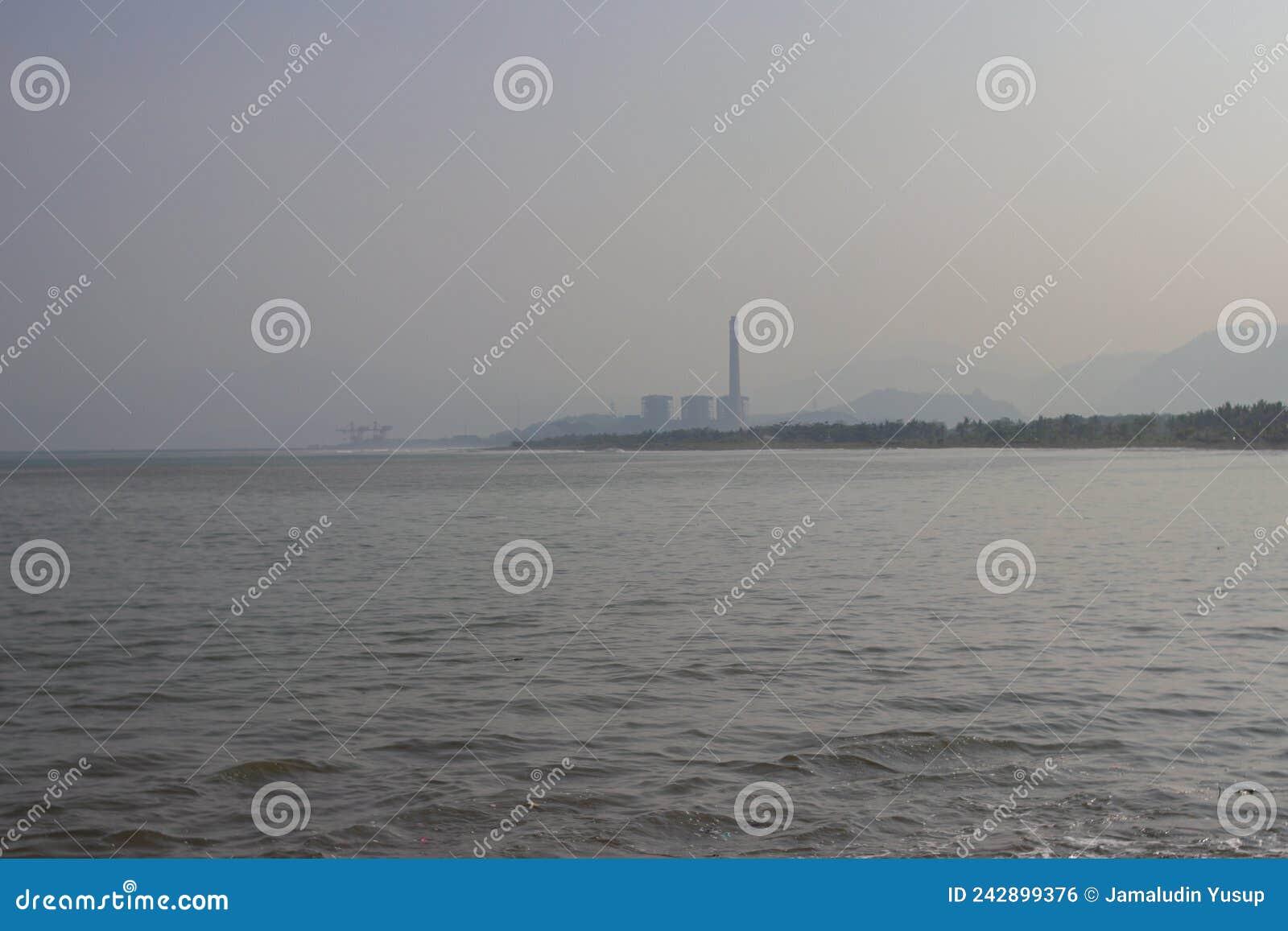Power Station Landscape on the Beach with Grey Sky Stock Photo - Image ...