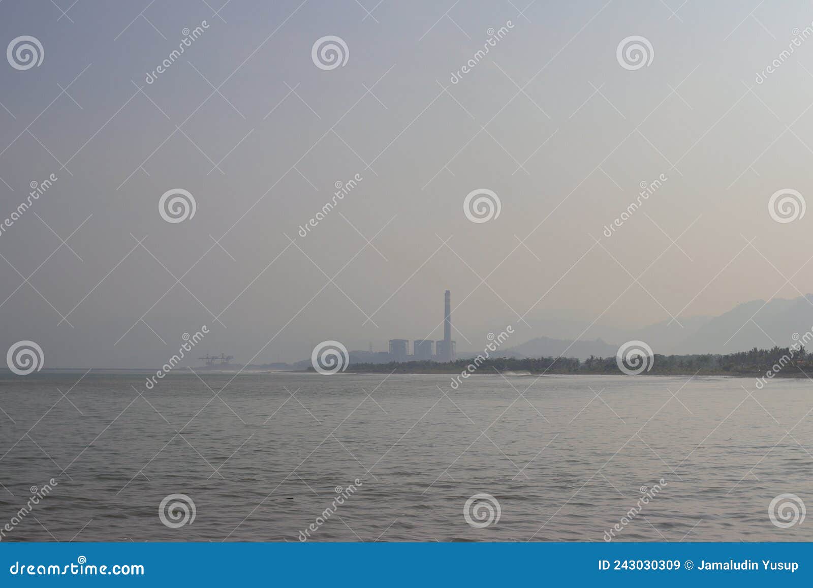 Power Station Landscape on the Beach with Grey Sky Stock Image - Image ...