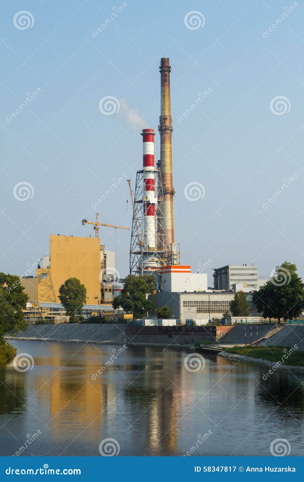 Power Station with a Steam Cloud Stock Image - Image of night, evening ...