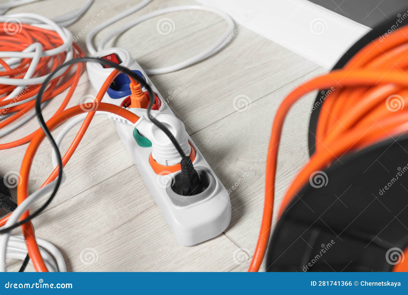 Power Strip with Different Electrical Plugs on White Laminated Floor ...