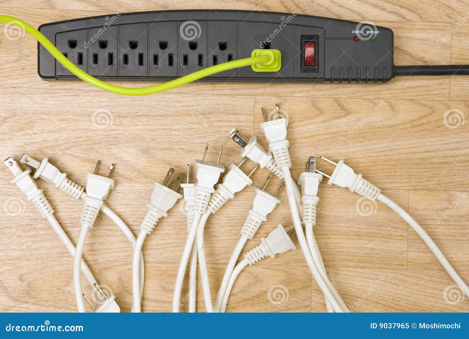 Power Strip with Green Cord Stock Image - Image of outlet, management ...