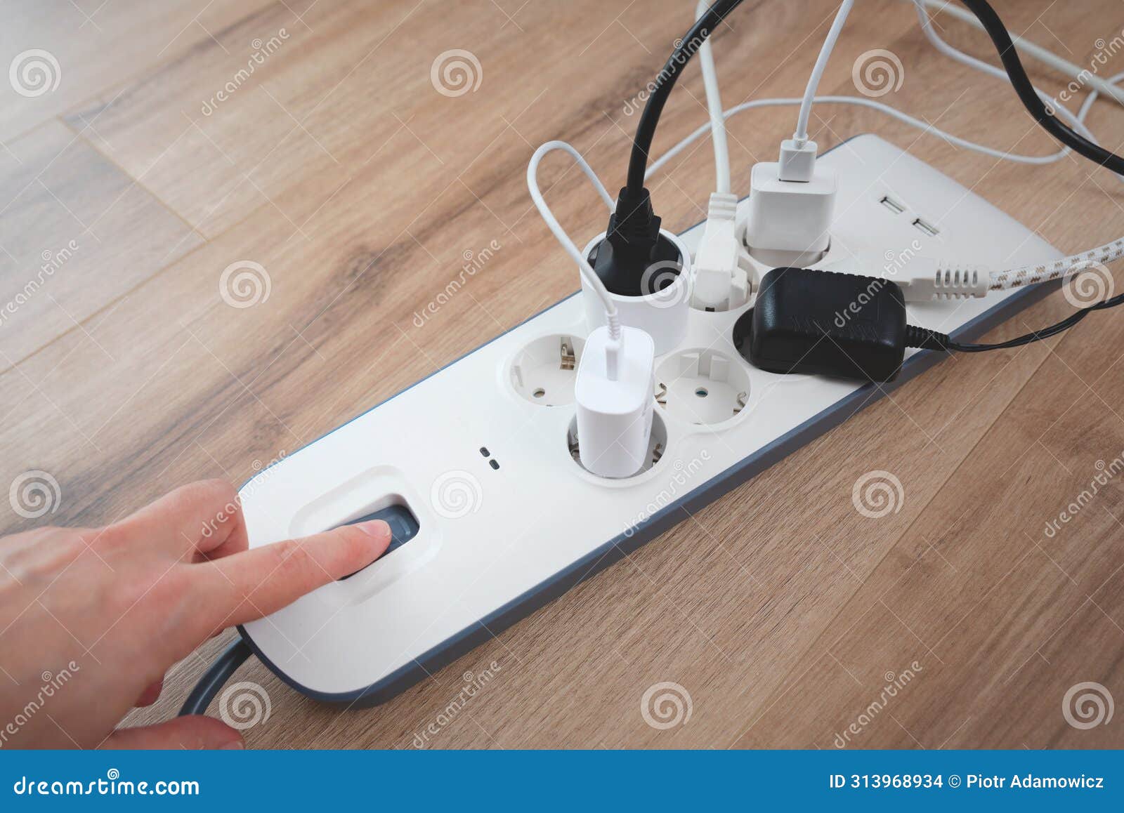 Power Strip Socket with Connected Plugs Stock Photo - Image of danger ...