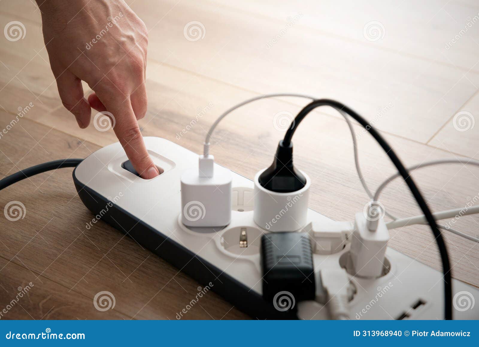 Power Strip Socket with Connected Plugs Stock Photo - Image of charge ...