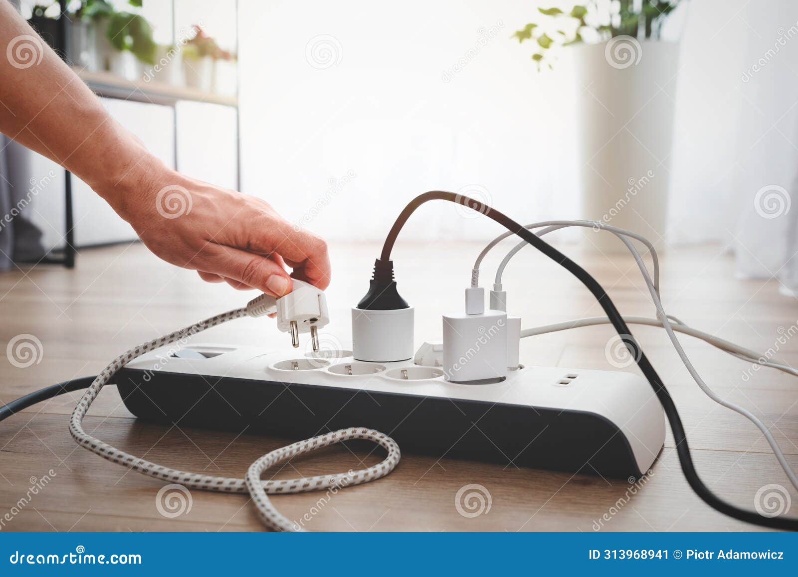 Power Strip Socket with Connected Plugs Stock Image - Image of economy ...