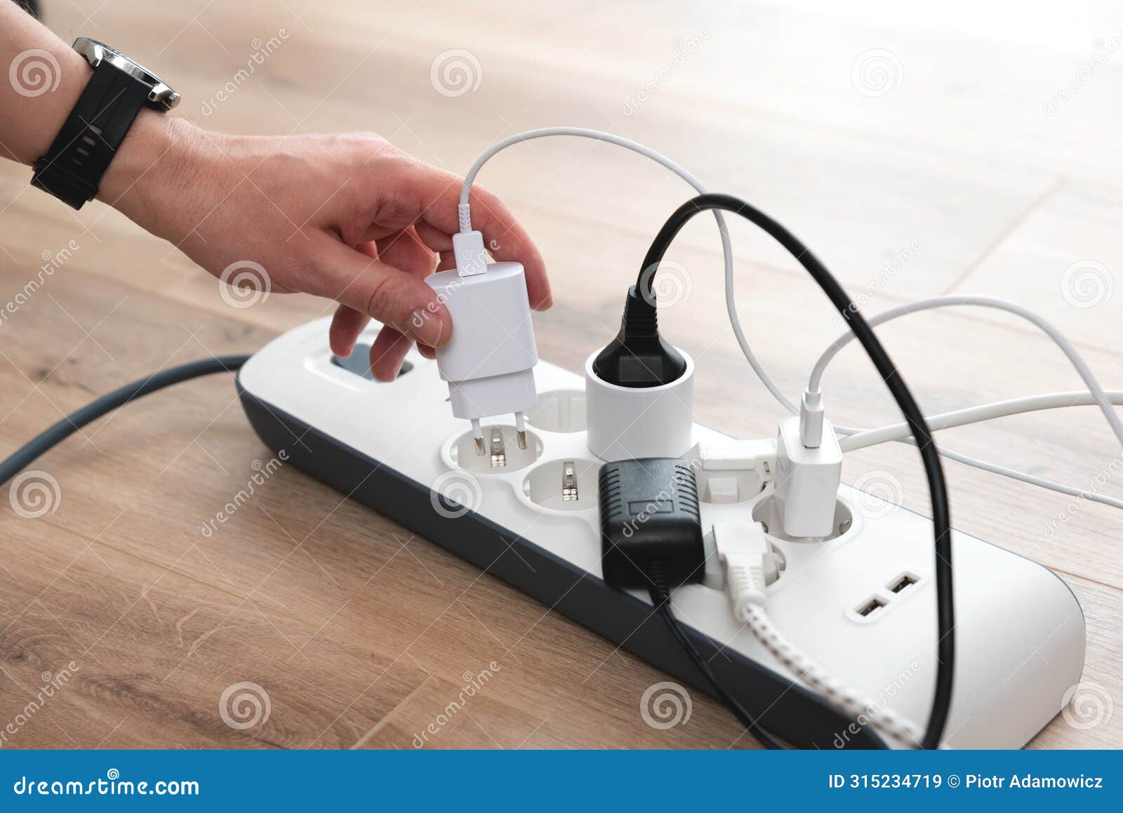 Power Strip Socket with Connected Plugs Stock Image - Image of hour ...