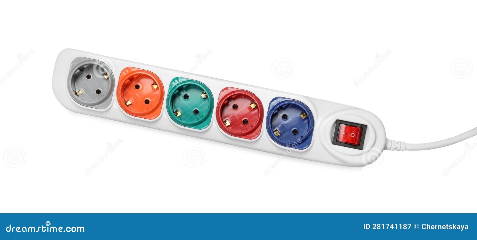 Power Strip with Switch Button on White Background, Top View Stock ...