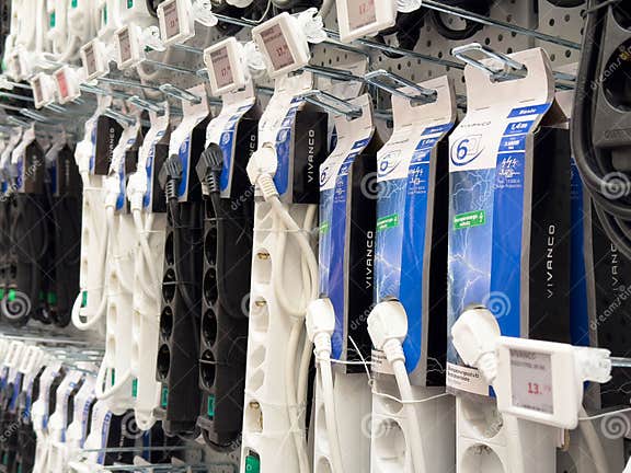 Power Strips Displayed on Store Shelf with Various Plug Options ...