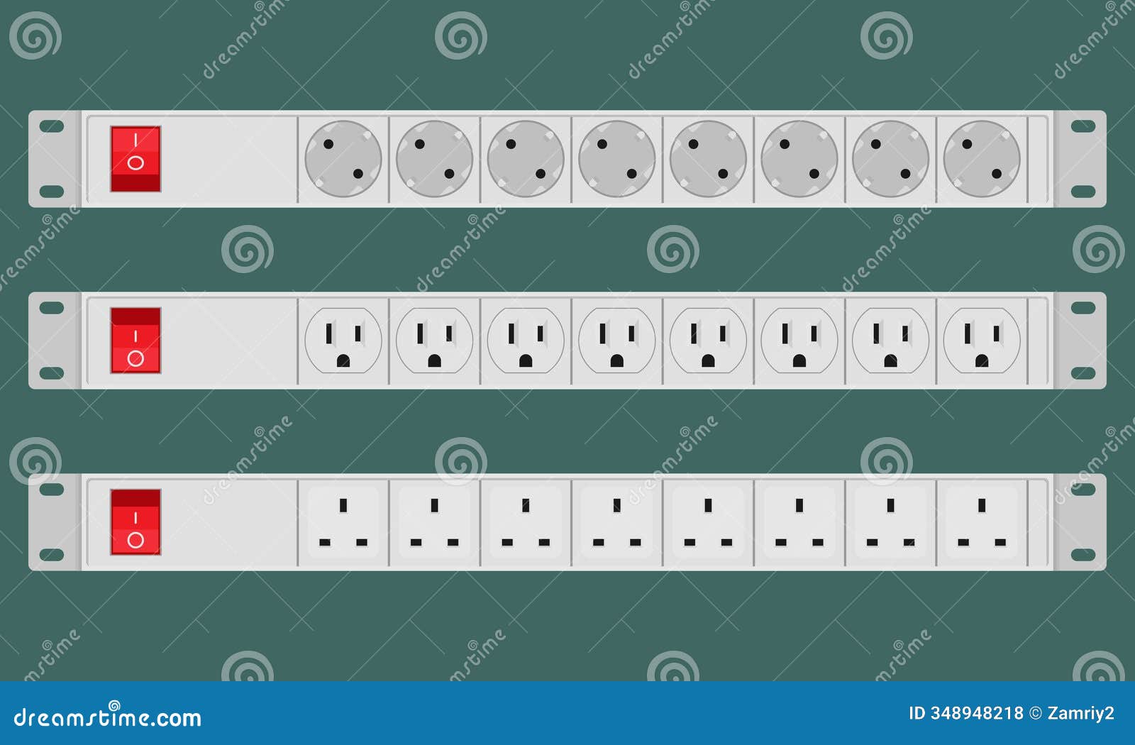 Server Rack Power Strips With Various Types Of Outlets Vector ...