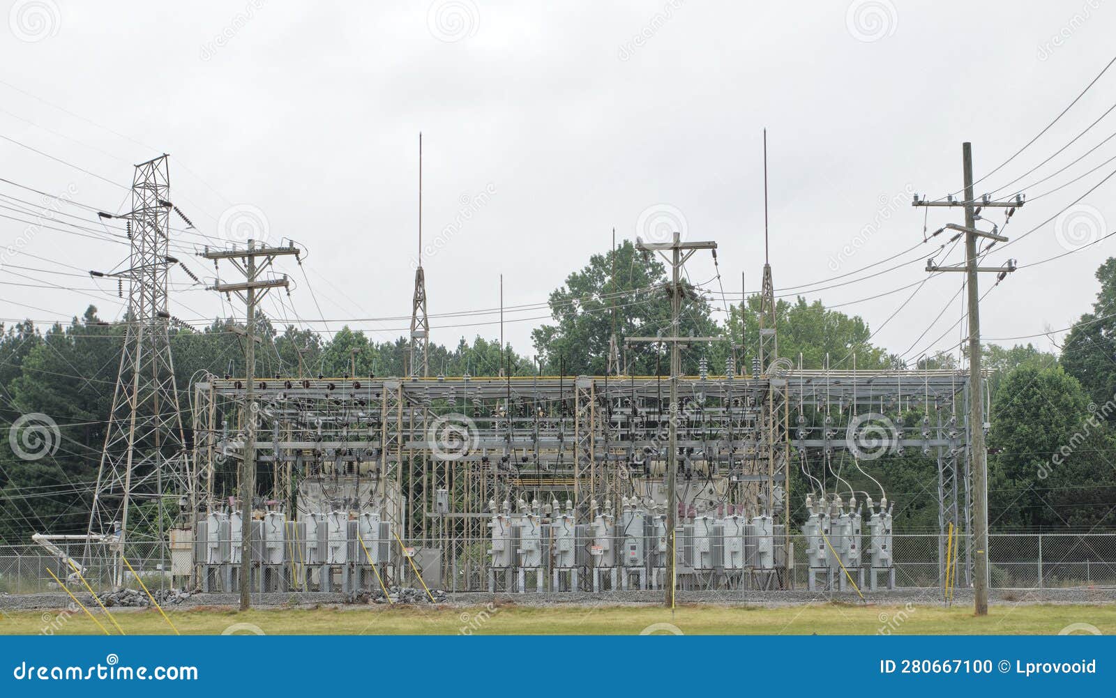 Power Substation Behind Fences Stock Photo - Image of vehicle, facility ...