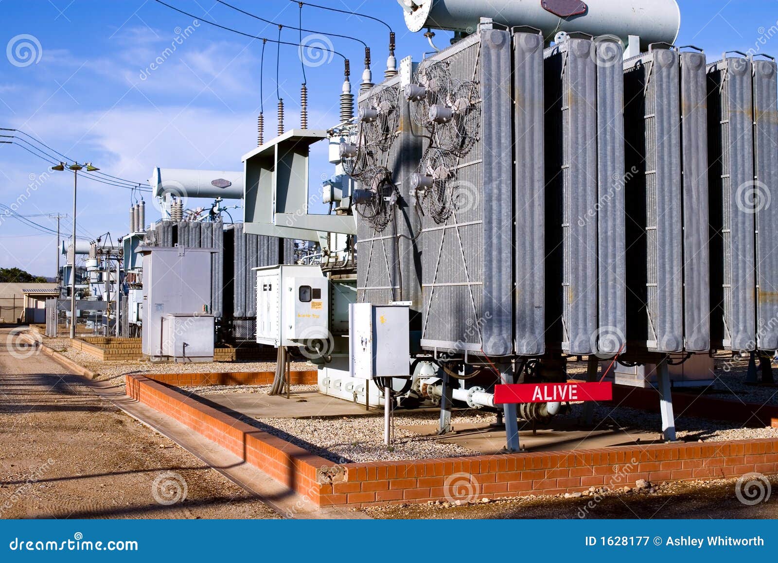 Power Substation with Red Warning Sign Stock Image - Image of danger ...