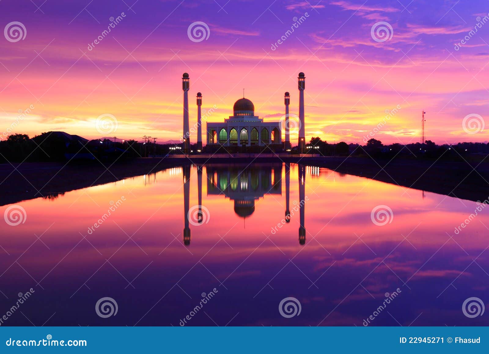 Power of Sunset Over Central Mosque Stock Image - Image of evening ...