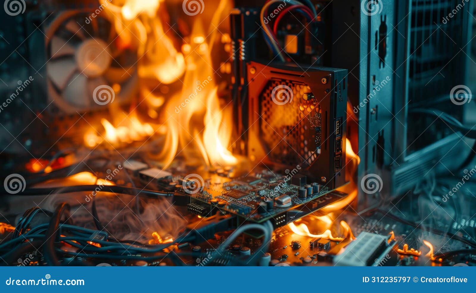 Power Supply for PC Burning on Fire Stock Illustration - Illustration ...