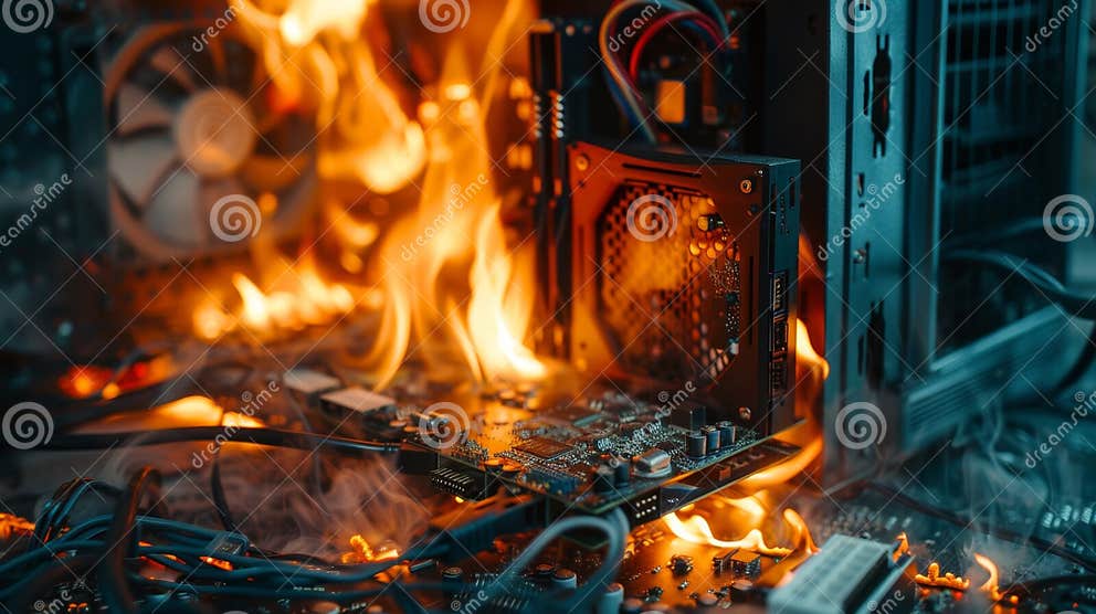 Power Supply for PC Burning on Fire Stock Illustration - Illustration ...
