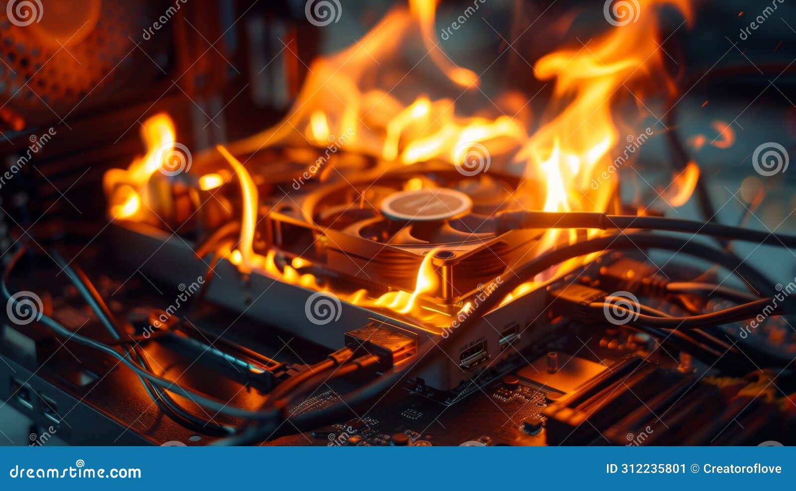 Power Supply for PC is Burning on Fire Flames Stock Illustration ...