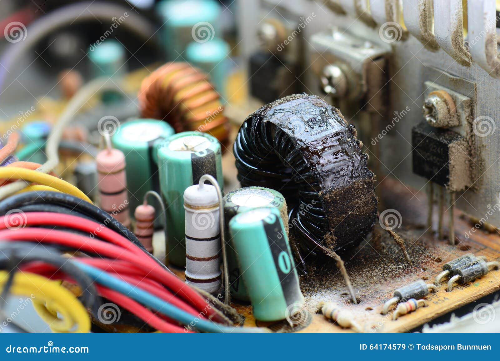 Power supply from PC burnt stock image. Image of black - 64174579