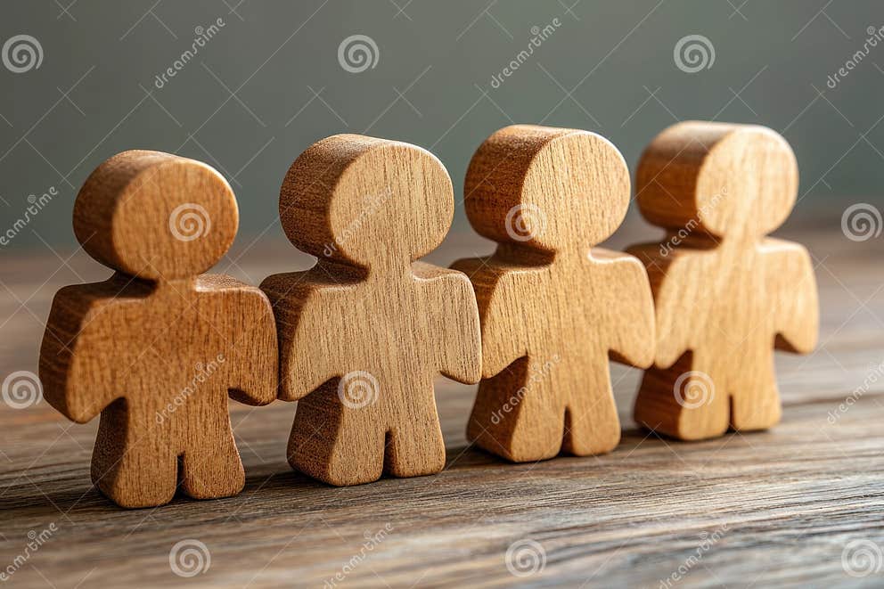 The Power of Teamwork Four Wooden Figures Standing Together ...