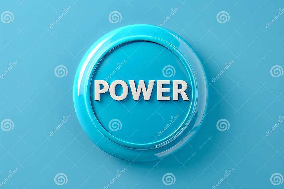 Power Text Button on White Background, Isolated Push Button with Bold ...
