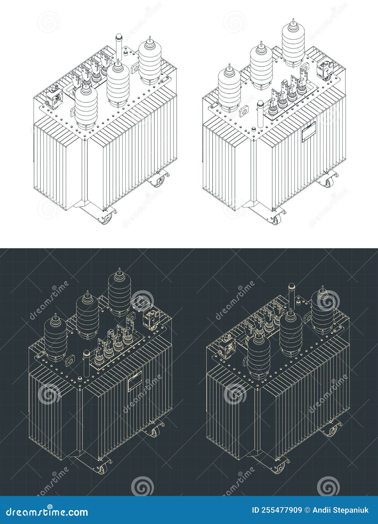 Power Three-phase Transformer Isometric Blueprints Stock Vector ...