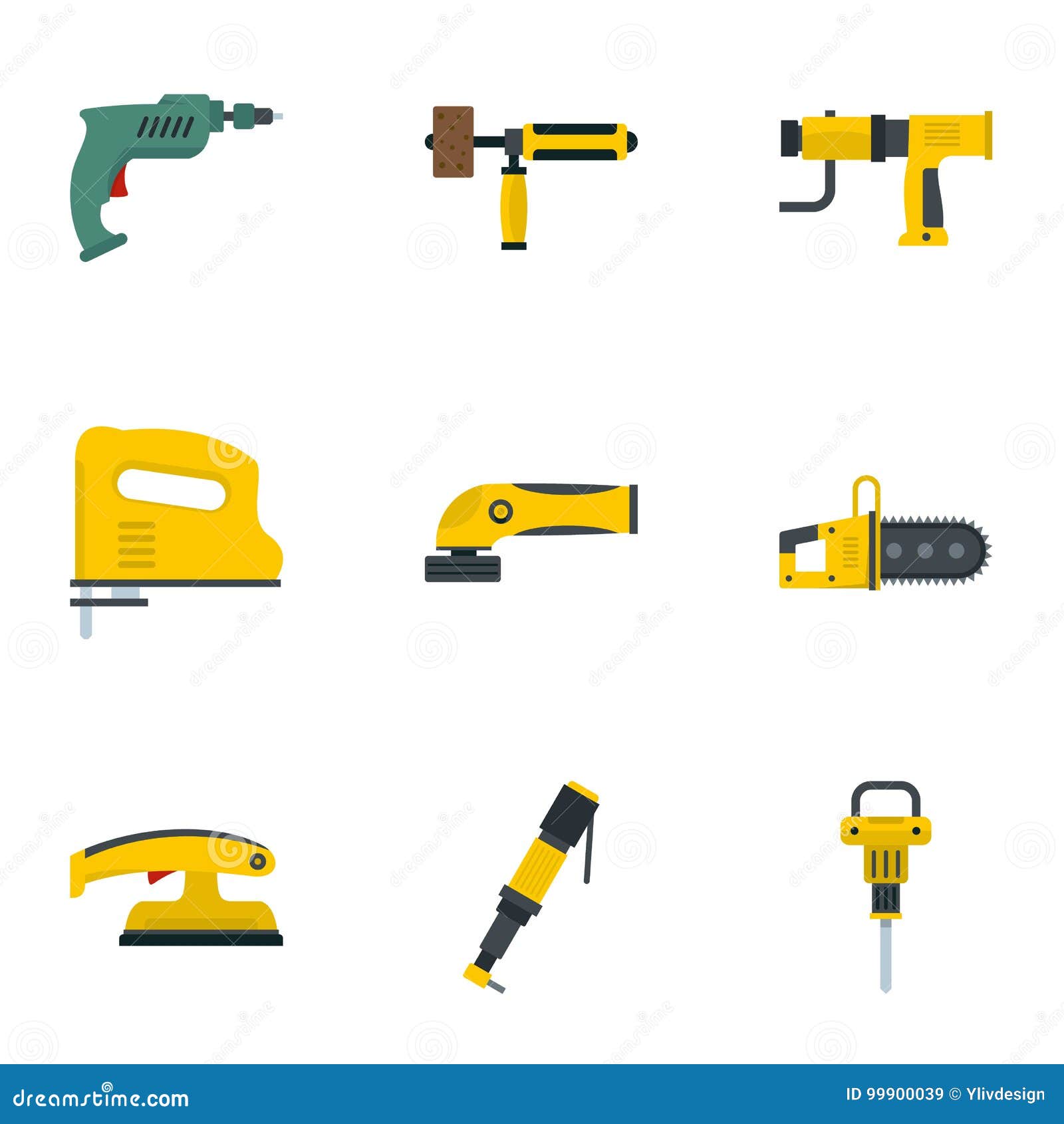 Power Tool Icon Set, Flat Style Stock Vector - Illustration of ...