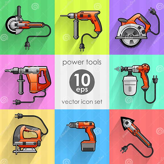 Power Tool Set. Vector Illustration Stock Vector - Illustration of ...