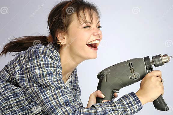 Power tool woman stock photo. Image of girl, hair, pretty - 294608