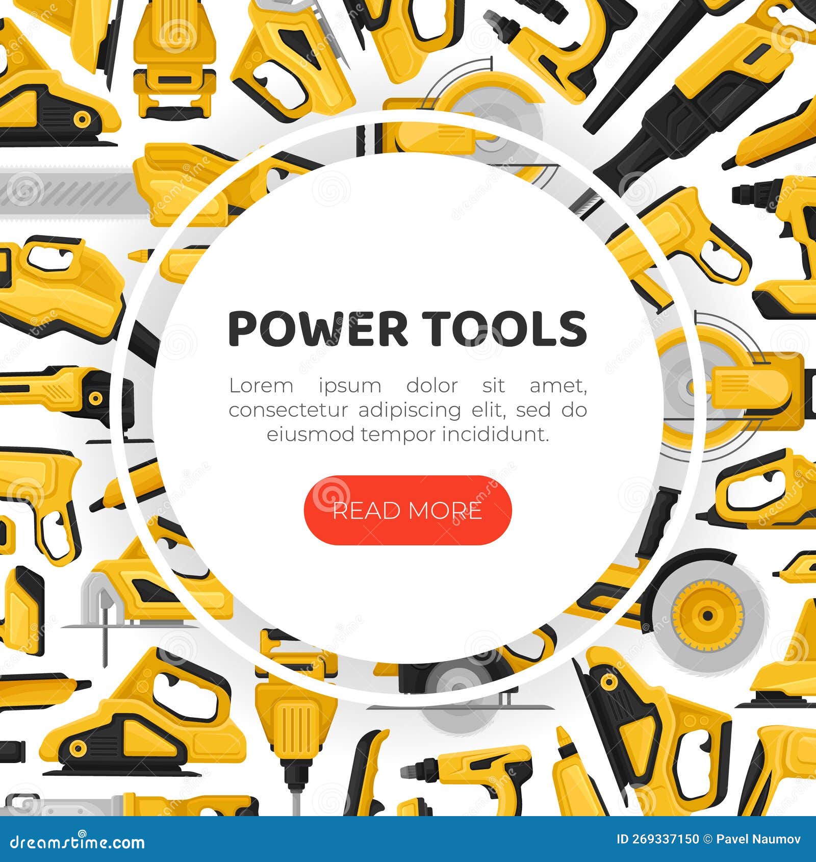 Power Tools Banner Design with Building Instrument Vector Template ...