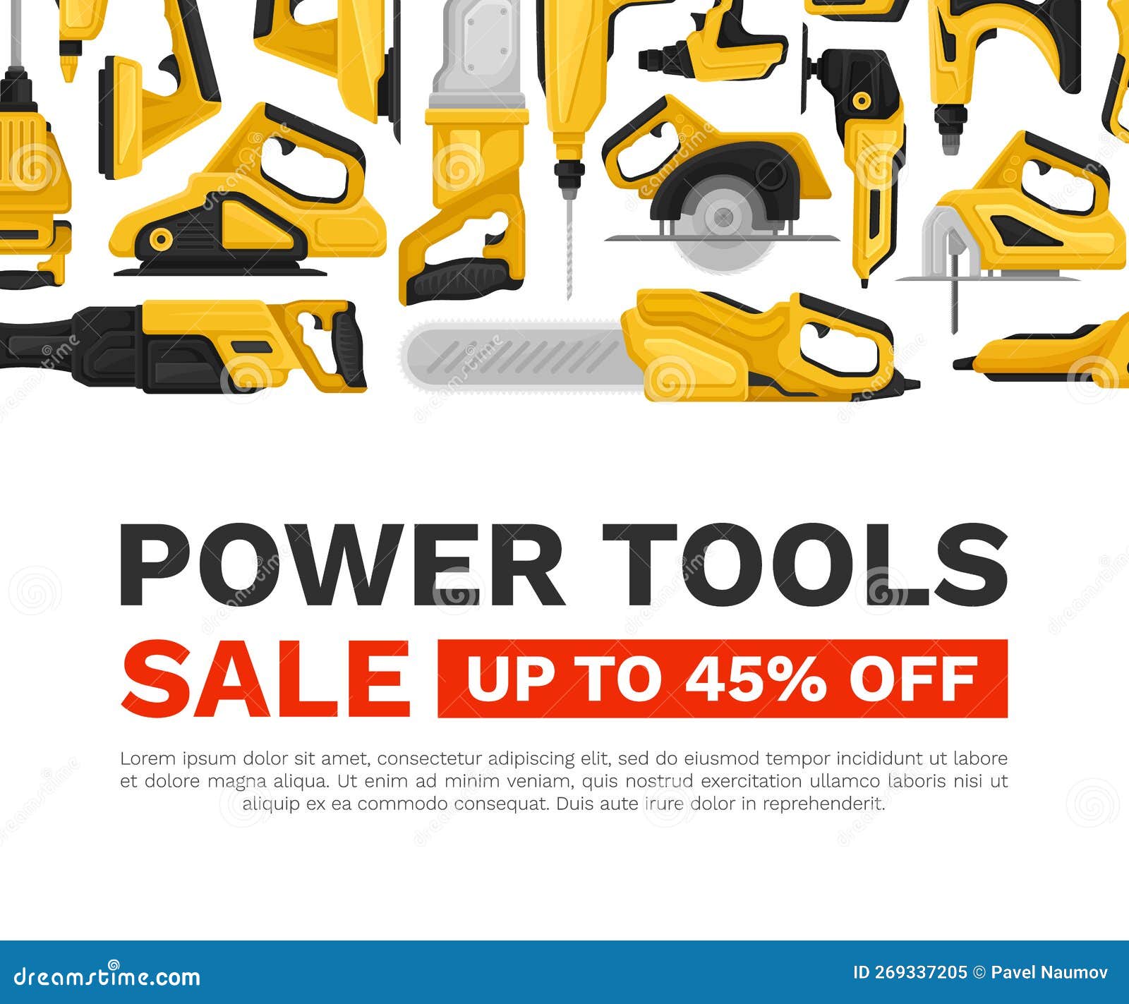 Power Tools Banner Design with Building Instrument Vector Template ...