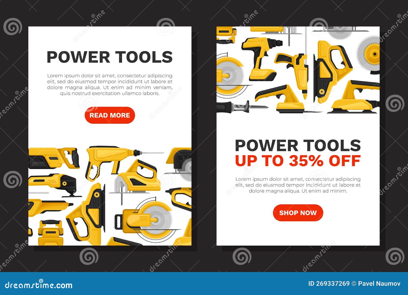 Power Tools Banner Design with Building Instrument Vector Template ...