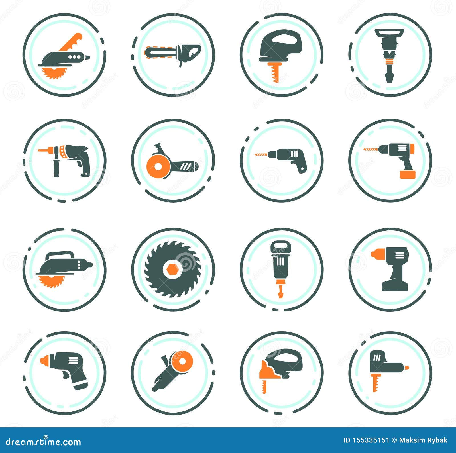 Power tools icons set stock vector. Illustration of grinder - 155335151