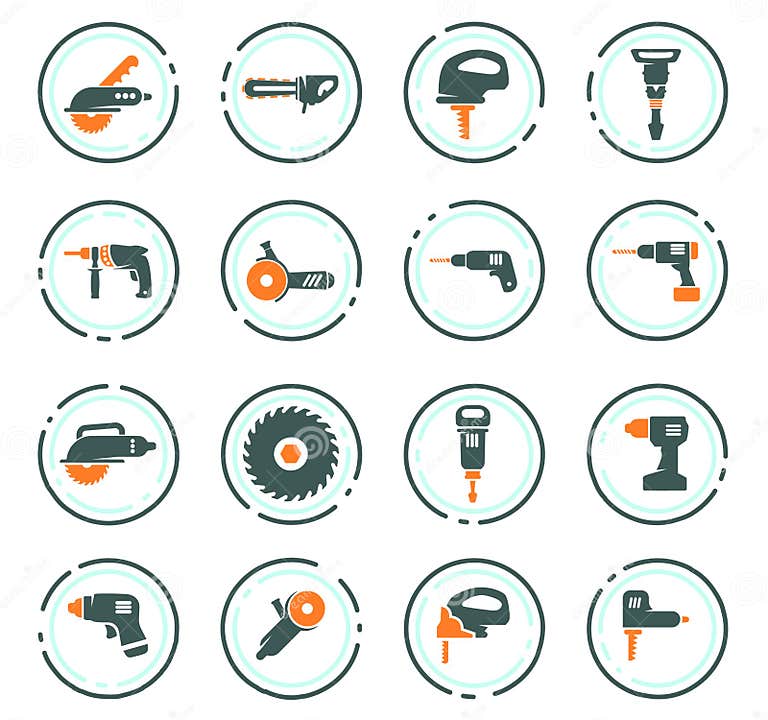 Power tools icons set stock vector. Illustration of grinder - 155335151