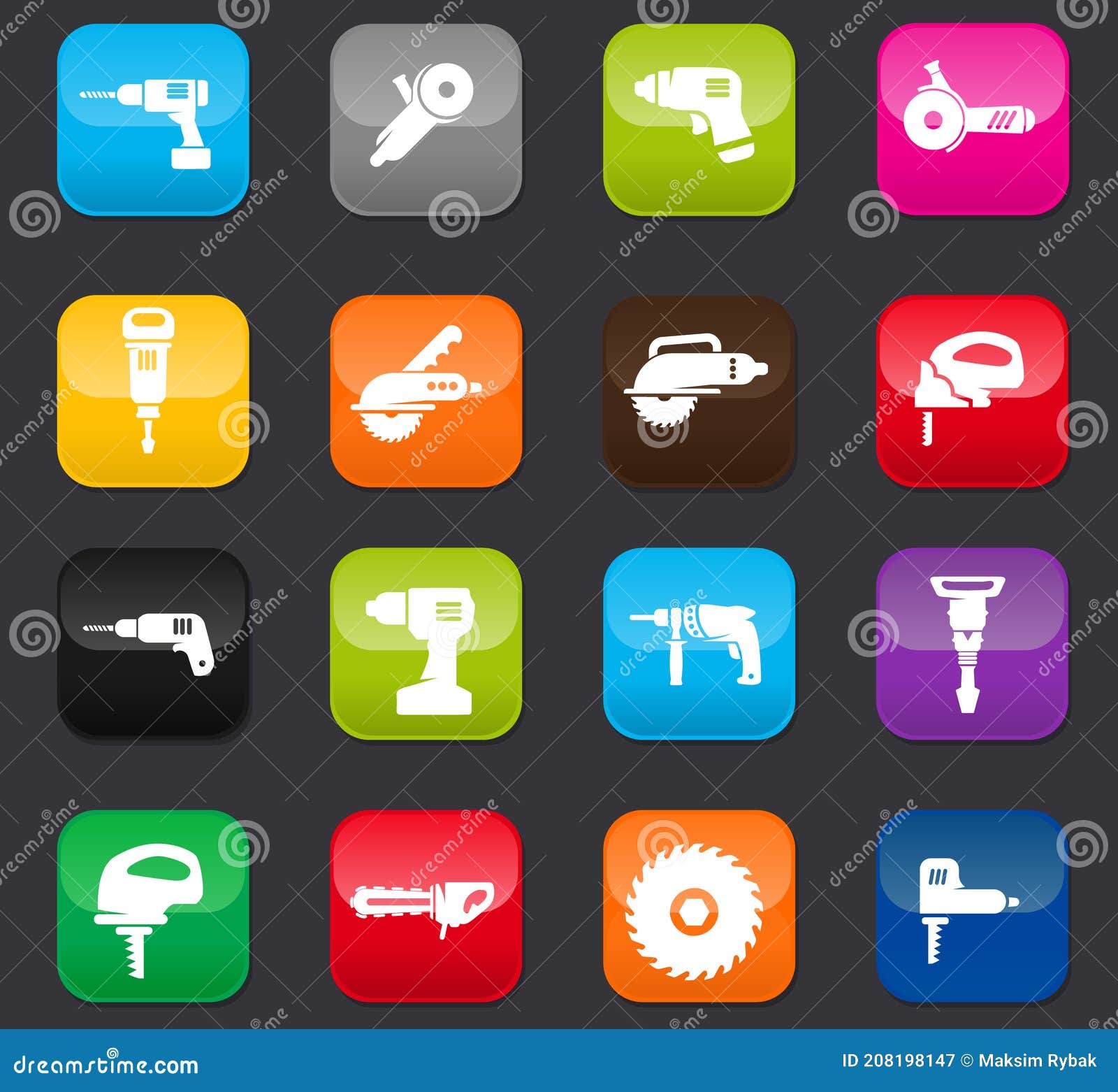 Power tools icons set stock vector. Illustration of hand - 208198147