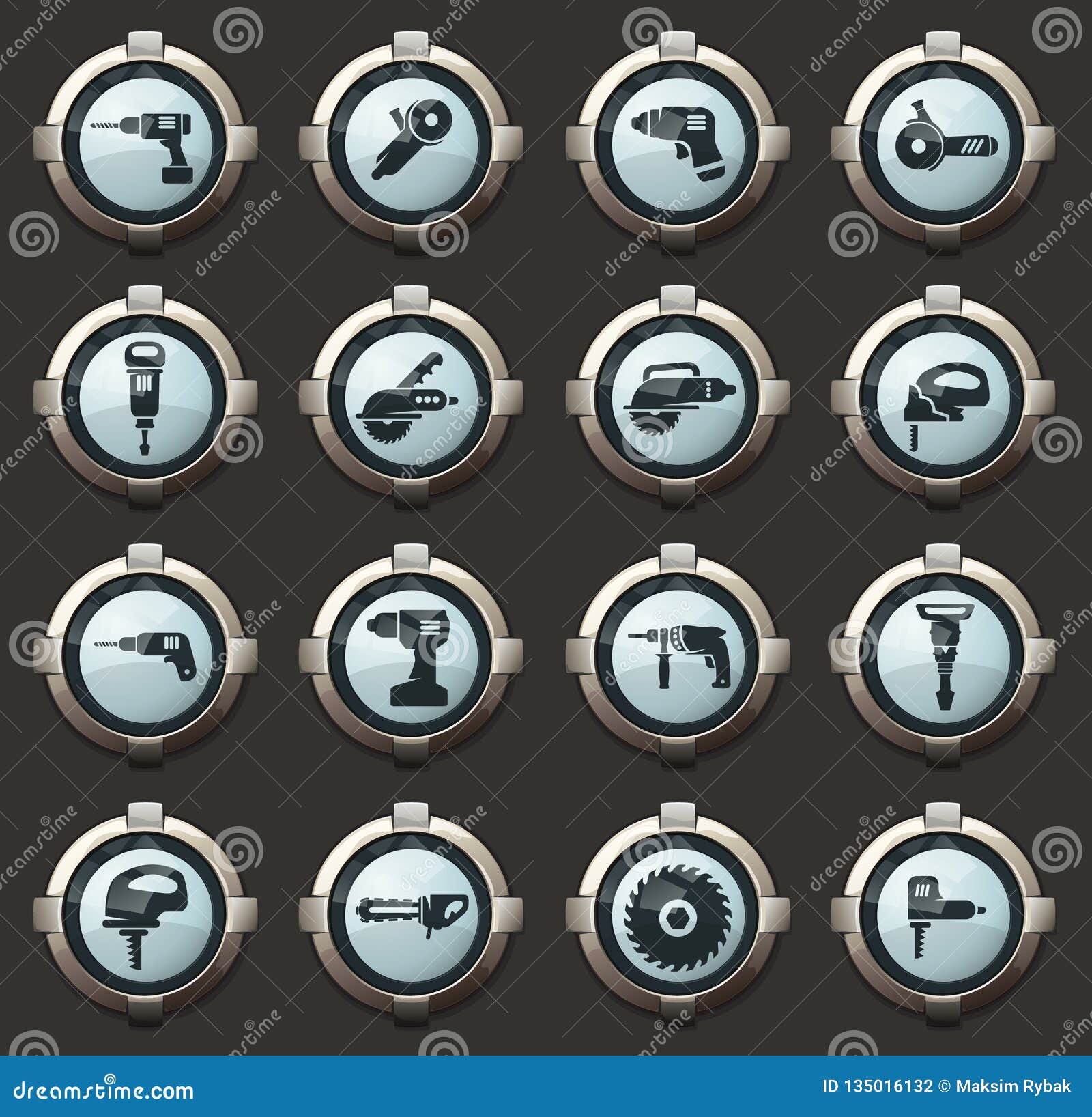 Power tools icons set stock vector. Illustration of heat - 135016132
