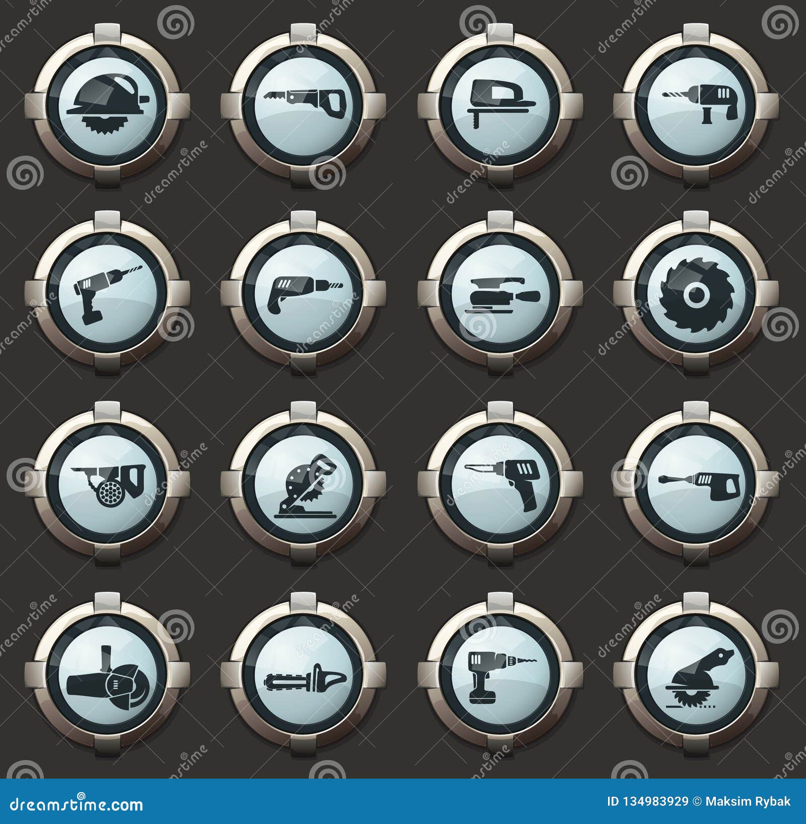 Power tools icons set stock vector. Illustration of machine - 134983929