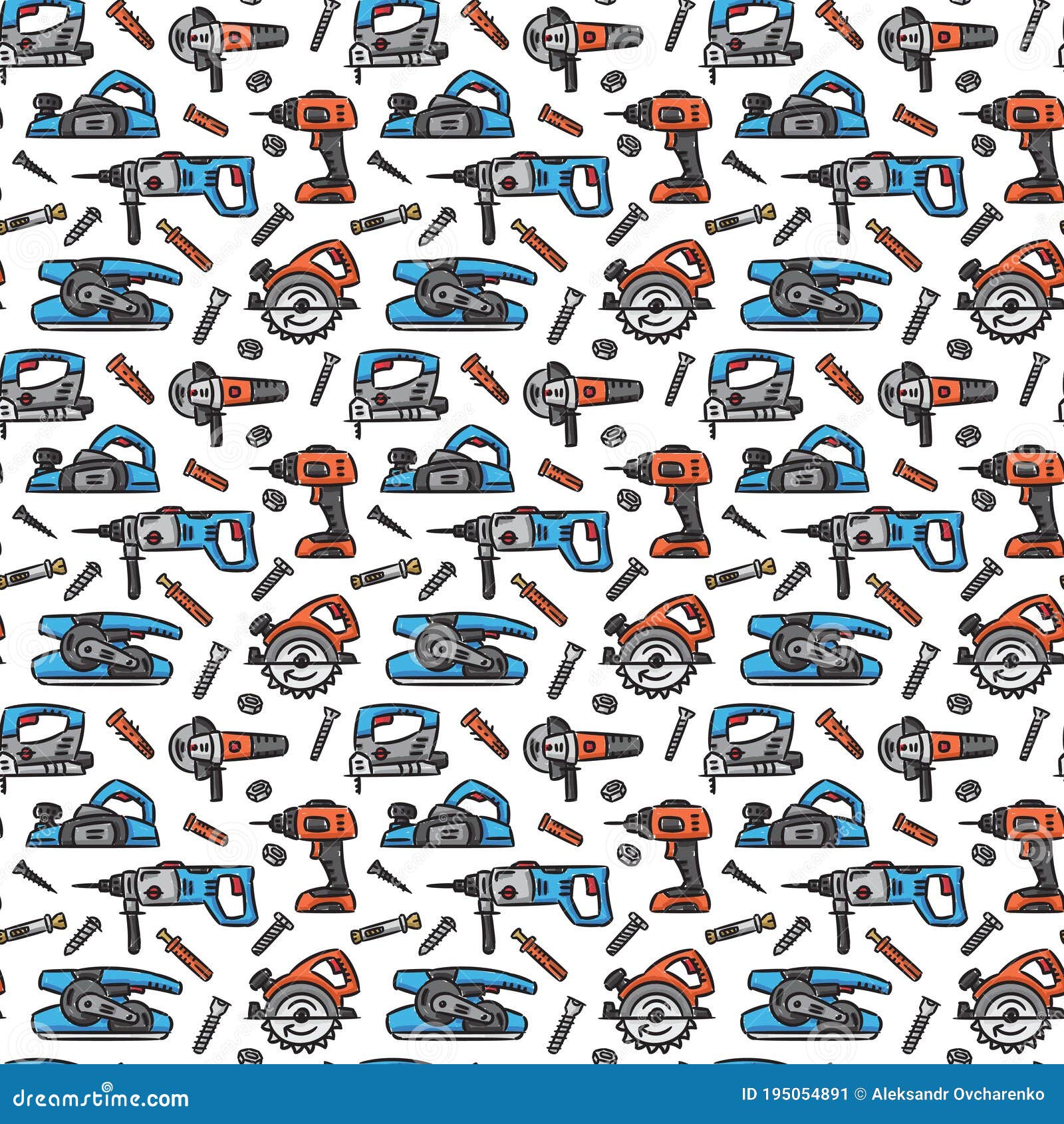Power Tools Vector Seamless Pattern on White Background Stock Vector - Illustration of pattern ...