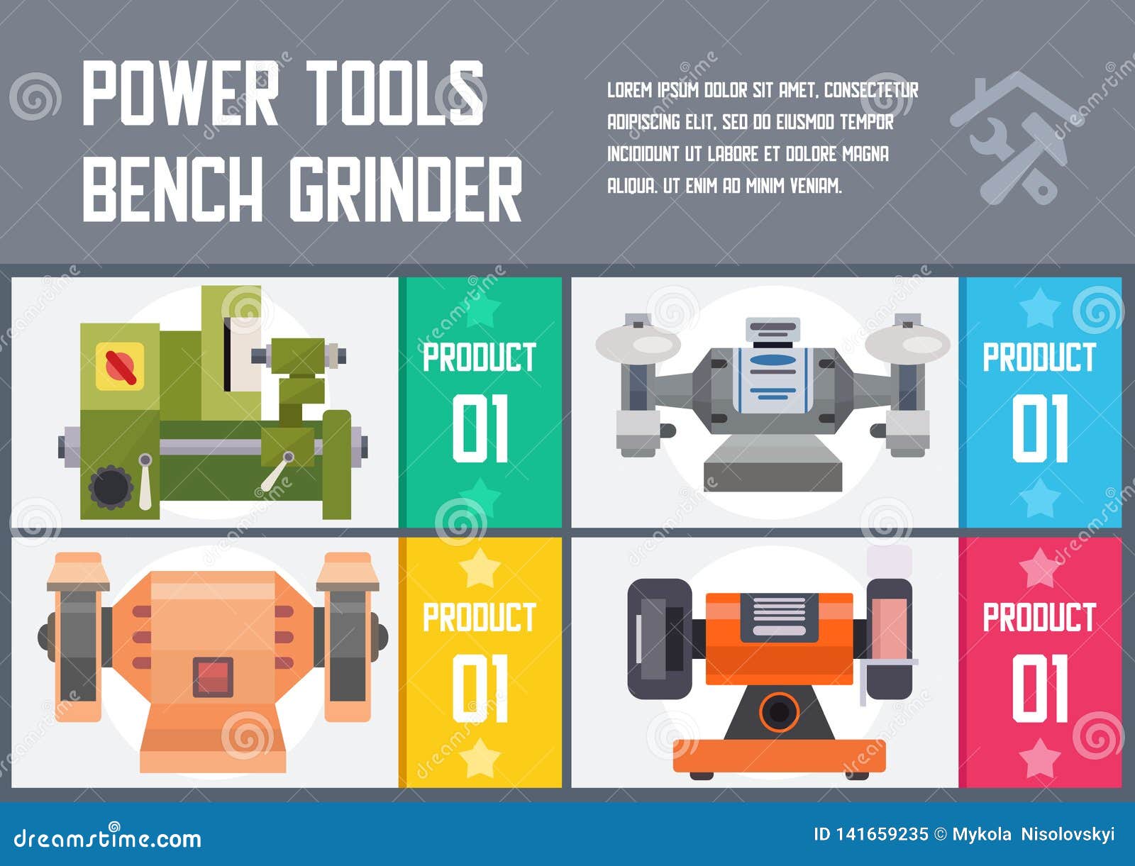 Industrial Bench Grinders Flat Vector Web Banner Stock Vector ...