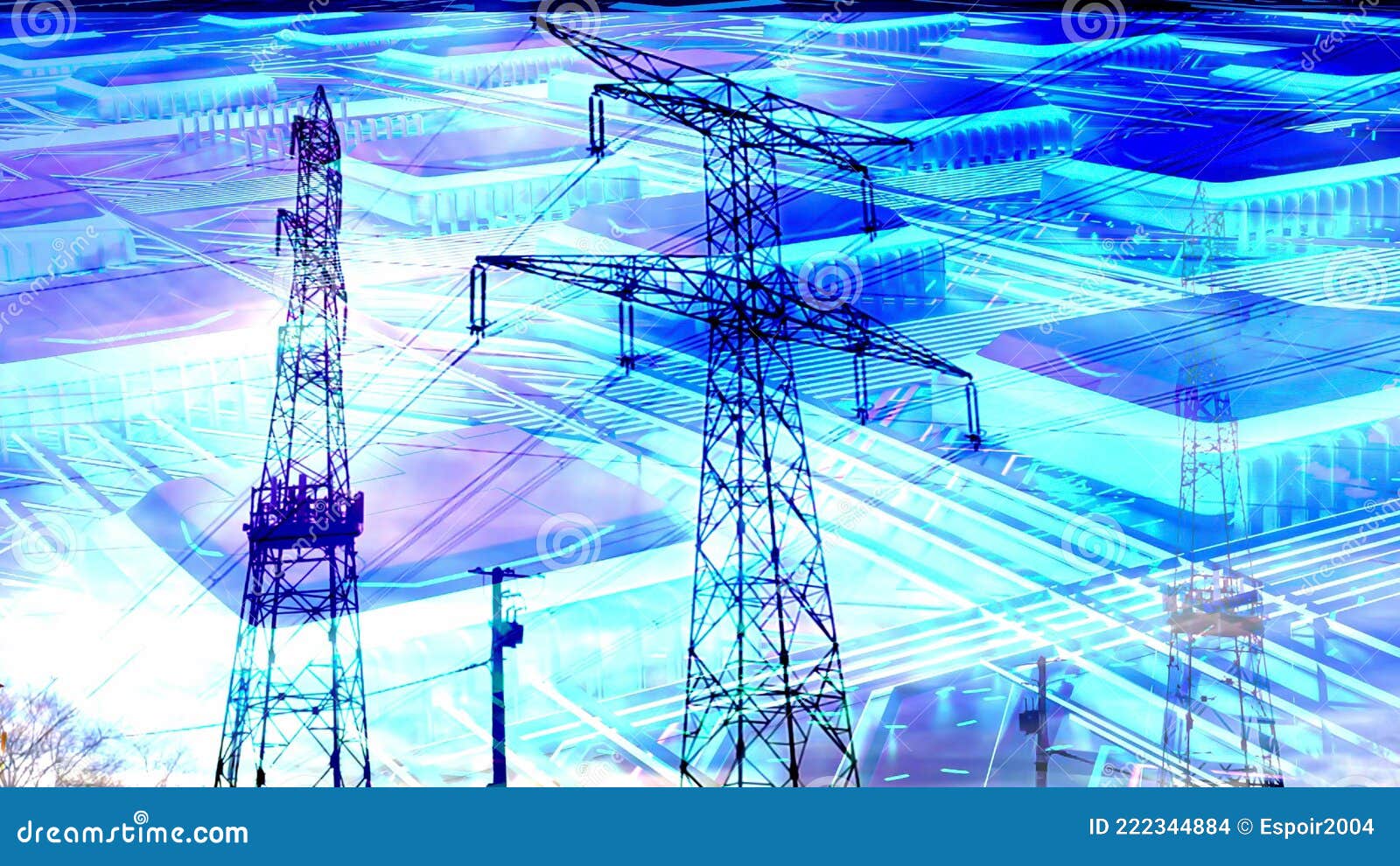 Power Towers on the Background of Abstract Circuit Board of a Computer ...