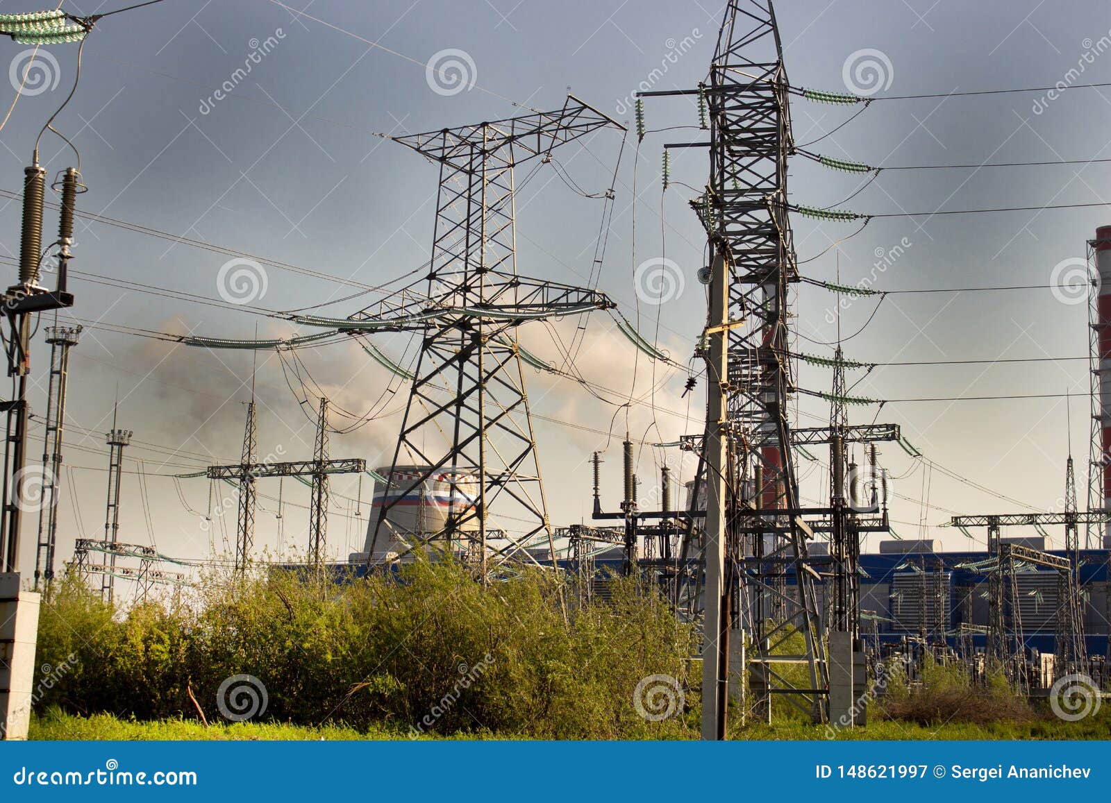 Power Towers on the Background of the Power Plant Stock Image - Image ...