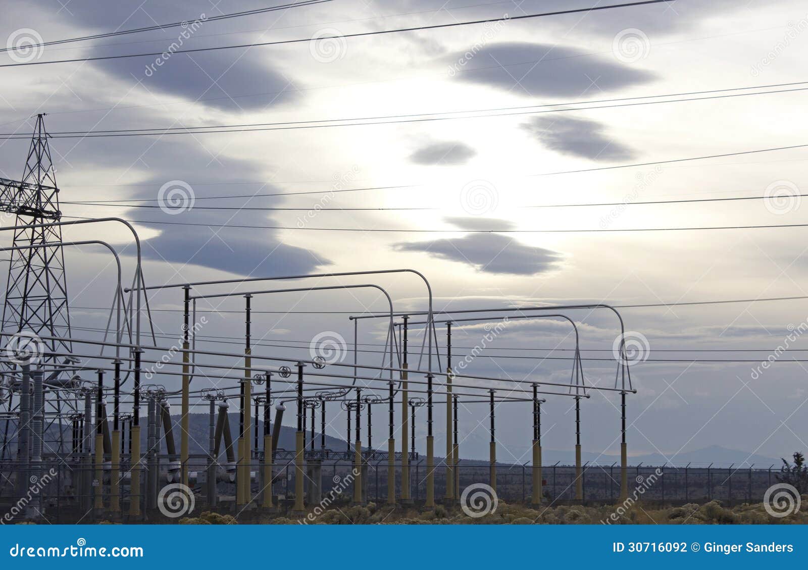 Power Transfer Station Sunset Cloudy Skies Stock Photo - Image of power ...