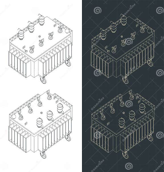 Power Transformer Isometric Blueprints Stock Vector - Illustration of ...